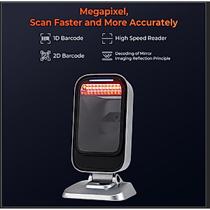 MUNBYN 1D 2D QR Desktop Barcode Scanner Omnidirectional Manual/Automatic Image Sensing Scanner Hands-Free USB Scanner for Windows, Linux, Mac PC for Mobile E-Payment, Supermarket, POS System, Library