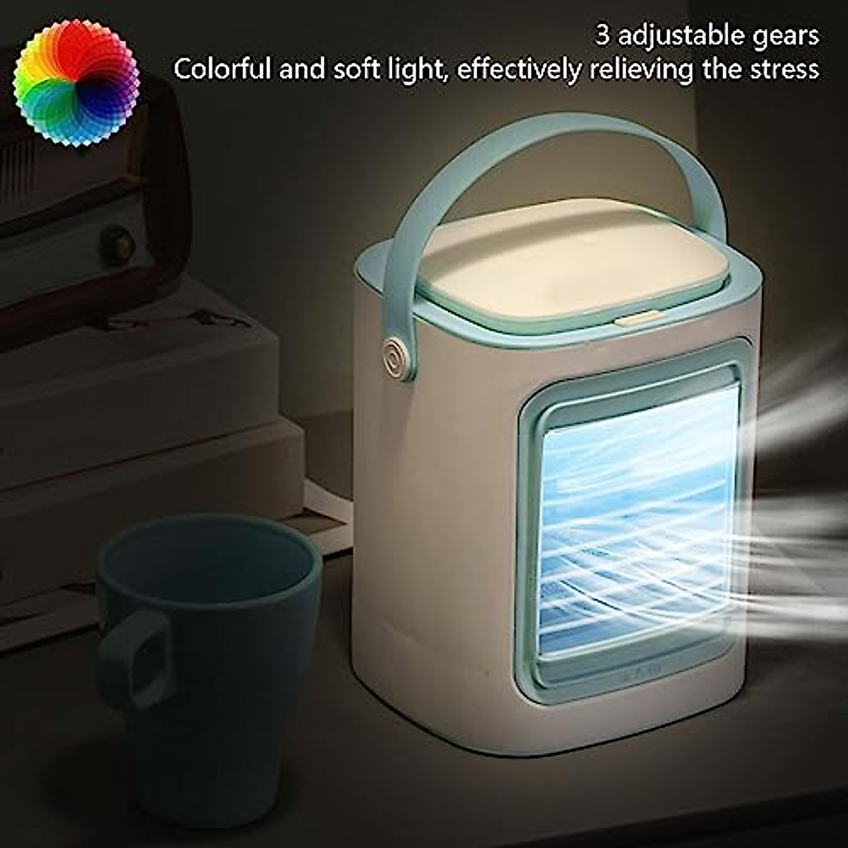 Portable Air Conditioner Cooling Fan, Personal Desk Misting Humidifier Fan Mini Air Conditioners Evaporative Air Cooler Small Fans with LED Light for Room Office, Outdoor Air Conditioner for RV