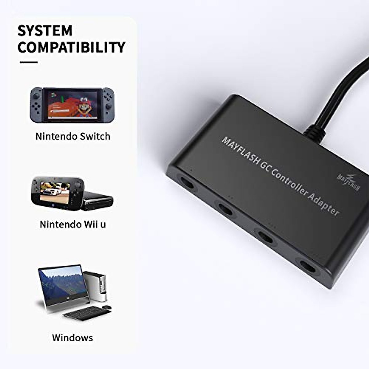 Mayflash GameCube Controller Adapter for Wii U, PC USB and Switch, 4 Port