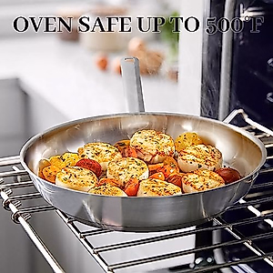 Deluxe Oil Gather Pro Stainless Steel Skillet, 11 Inch Frying Pan with Lid for Cooking, Prefesstional Cookware with Long and Stay Cool Handle Suit for All Stoves Induction Oven Dishwasher Safe