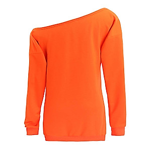 GSVIBK Womens Halloween Sweatshirts Halloween Pumpkin Face Long Sleeve Sweatshirts Off Shoulder Halloween Shirts 97-Orange XL