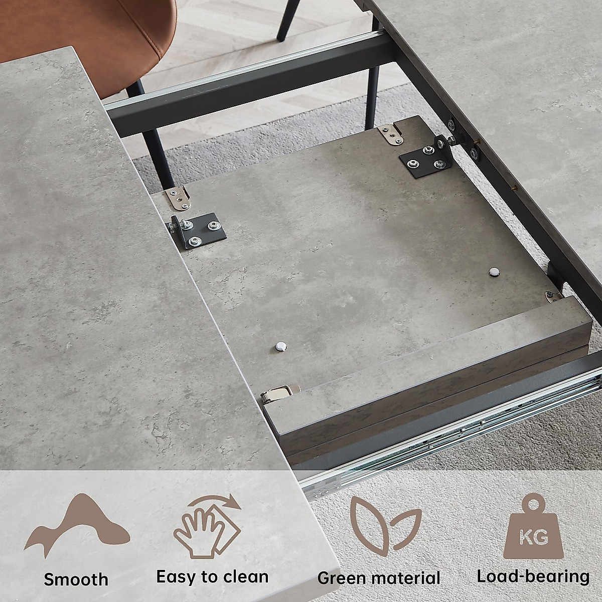 Zerifevni 7 Piece Dining Table Set, 62 Inch Modern Kitchen Table with 6 Dining Chairs for 4-6 Person, Expandable MDF Dining Table with Steel Legs for Dining Room, Kitchen, Save Space