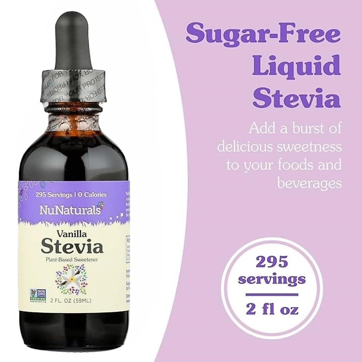 NuNaturals Liquid Vanilla Stevia, Sugar-Free Sweetener, Plant-Based Sugar Substitute, Zero Calorie, 2oz (2-Pack)