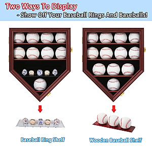 BYOSII Baseball and Championship Ring Display Case 12 Baseball Holders for Balls Display Baseball Ring Display Wall Cabinet with 98% Uv Protection for Collection Autographed Baseball Championship Ring