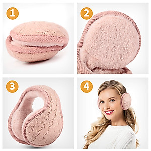 Syhood 2 Pieces Foldable Ear Warmers Adjustable Knitted Earmuffs with Fuzzy Fleece Lining Unisex Furry Winter Earmuffs (Pink and Grey)