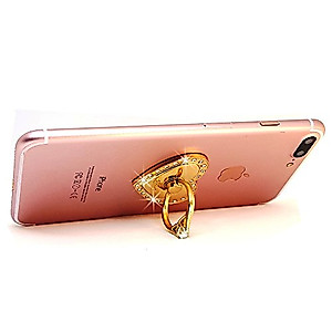 Universal Smartphone Gold Heart Finger Ring Stand, Rhinestone Crystal Bling Diamond 360° Rotation Cell Phone Stent Holder Grip Kickstand Compatible with iPhone 7 7 Plus iPhone 8 8 Plus