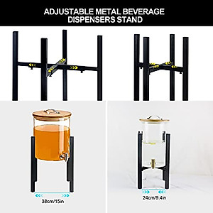 Kcgani Black Adjustable Metal Beverage Drink Dispensers Stand,Water Crock Stand Fits 9.4 to 15 Inches Dia of Glass Jar or Bottle Jug, Strong Metal Rack Base for Water Filter, Flower Pot, Plants
