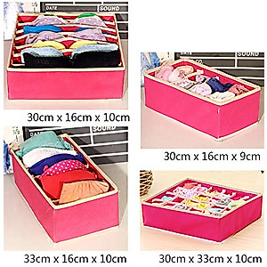 Cicilin Underwear Organisers Drawer Storage Organiser Foldable Drawer Dividers Closet Storage Box for Bras, Socks, Ties, Scarves, and Other Accessories (Set of 4) PP Board Pink