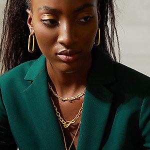 FRUMOS 18K Gold Plated Chunky Oval Hoop Earrings for Women - Fashion Thick Gold Hoops Jewelry Set for Girls Birthday Christmas Gifts