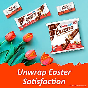 Kinder Bueno Milk Chocolate and Hazelnut Cream, 2 Individually Wrapped Chocolate Bars Per Pack, Easter Basket Gifts, 1.5 oz each, 30 Pack