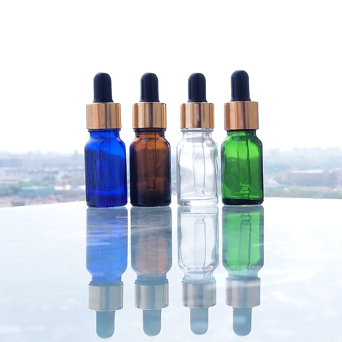 H&D HYALINE & DORA Glass Bottles for Essential Oils with Glass Eye Dropper And Rubber Bulb, 1/2 oz Capacity,Pack of 4