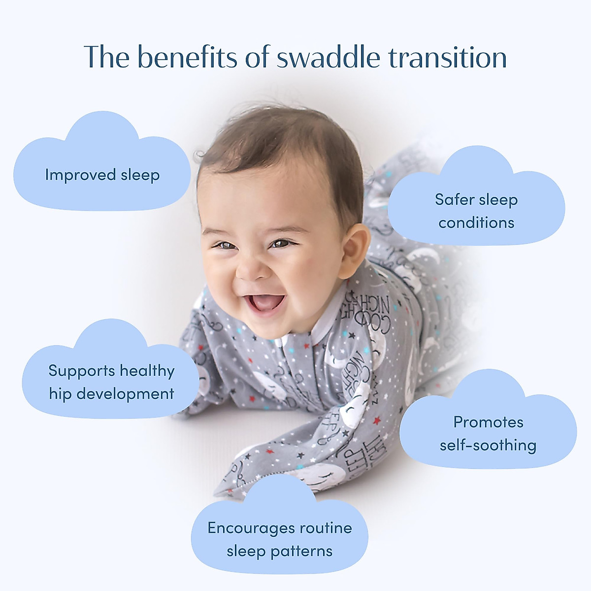 SleepingBaby Zipadee-Zip Transitional Swaddle Sack, 12-24 Month - Roomy Zipper Swaddle for Easy Diaper Changes and Proper Hip Development - Baby Swaddle Sack, Large - Goodnight Moon