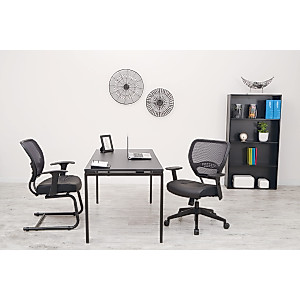 SPACE Seating Professional AirGrid Dark Back and Padded Black Eco Leather Seat, 2-to-1 Synchro Tilt Control, Adjustable Arms and Tilt Tension with Nylon Base Managers Chair