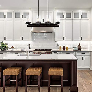 Globe Electric 60317 Williamsburg 6-Light Chandelier, Dark Bronze, Faux Wood Accent, Clear Glass Shades