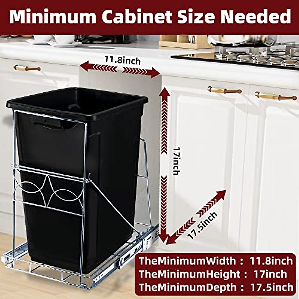 Pull Out Trash Can for Under Cabinet, Adjustable Slide Out Shelf for Kitchen, Cabinet Trash Can Pull Out Kit- bin not Included