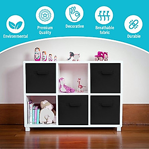 Klozenet Foldable Storage cubes 4-Pack, Fabric Organizer Bins / cube storage basket With Handle For Organizing cubby or Closet Shelves, Storage, Books, Cloth and Toys, (Black)