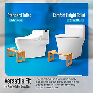 Toilet Stool Squat Adult and Kids - 8 Inches Foldable Poop Stool for Bathroom Bamboo Flip Potty Stool with Anti-Slip Layer - Improve Bathroom Posture and Comfort (Natural Color)