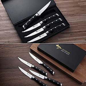 MAD SHARK Steak Knives Set of 4, Premium 4.5-inch Serrated Steak Knife Set, Ultra Sharp German High Carbon Stainless Steel Triple Rivet Collection 4-Piece Kitchen Steak Knife Set with Gift Box