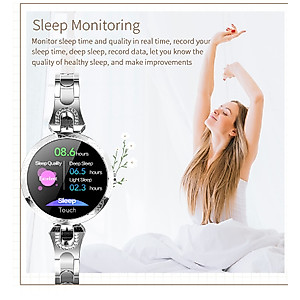 Smart Watches for Women Android Phone for Samsung IOS iPhone, IP67 Waterproof Smartwatches w/Blood Pressure Monitor, Bluetooth Activity Fitness Tracker Wristband Pedometer for Sleep, Silver