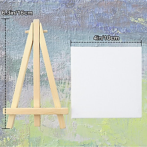 WYBG 4 Pieces Mini Canvases for Painting with Easel Set, 3x3 Inch Stretched White Blank Canvas Panels Wood Easels Small Canvas with Easel Small Canvas for Adults Kids