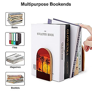 Palm Trees and A Surfer Wood Bookends Book Stand Book Ends Non Skid Book Holder for Home Office School Study（Logs）