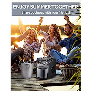 Countertop Ice Maker, FREE VILLAGE Ice Maker Machine for Countertop 9 Ice Ready in 6 Mins, 26Lbs/24H, Self-Cleaning Function, Portable Ice Maker with Ice Scoop & Basket for Home/Party/Camping (Black)