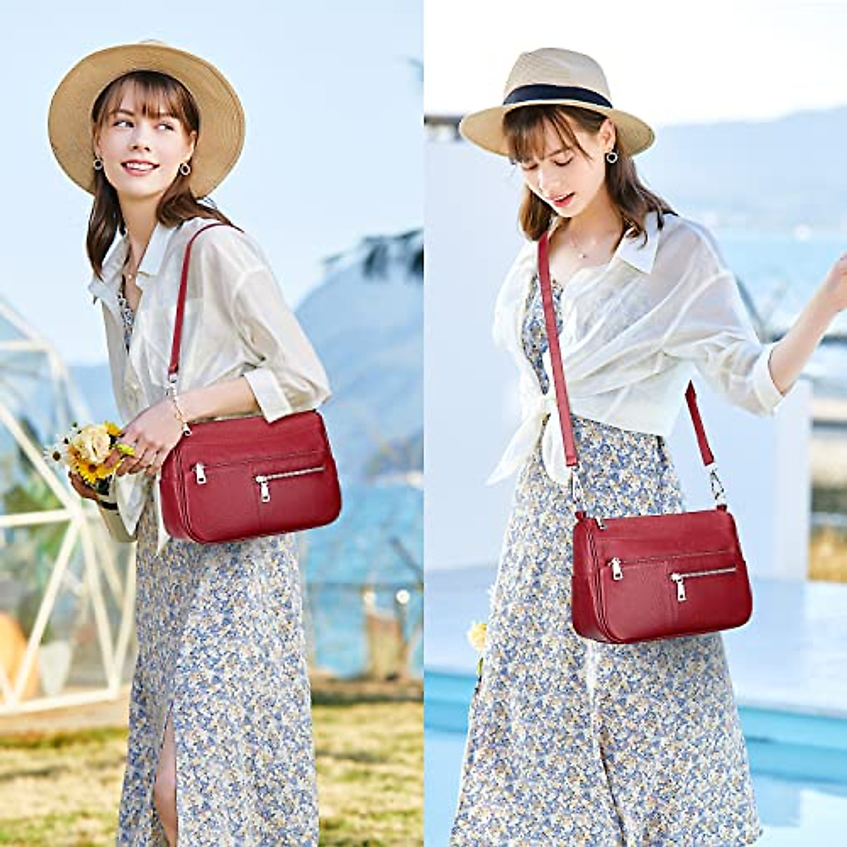 Over Earth Genuine Leather Shoulder Bag Small Crossbody Handbags for Women Ladies Purse(O131E Wine Red)