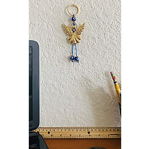 LUCKBOOSTIUM 18K Gold Plated Metal Beautiful Angel w/Blue Crystal & Evil Eye Hanging Ornament Good Luck Charms Home Keys Bags & Rear View Mirror Accessories Gift for Men & Women (Gold Angel 2)