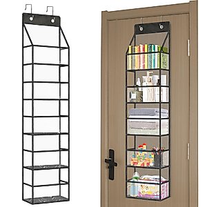 5-Shelf Over The Door Hanging Pantry Organizer, Room Organizer with Clear Plastic Pockets, Behind The Door Storage Organizer Large Capacity Organizer for Closet Bedroom Bathroom (Black)