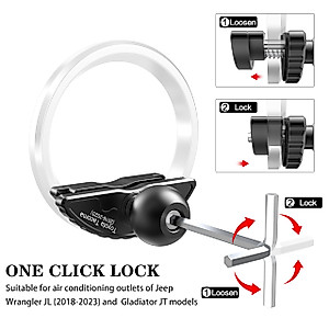 KOQEIEY Aluminum Phone Mount for Jeep Wrangler JL & Gladiator JT (2018-2023) & Sahara, Vent Cell Phone Holder with 360° Rotation Ball Head Adapter Compatible with iPhone & Android & Smartphone