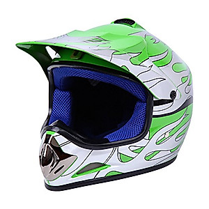 Sange DOT Youth Kids Offroad Helmet Motocross Helmet Dirt Bike ATV Motorcycle Helmet Gloves Goggles Compliant with FMVSS 218(Green, Large)