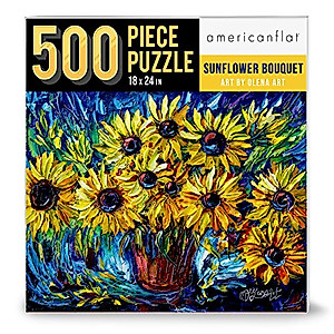 Americanflat 500 Piece Sunflower Puzzle, 18x24 Inches, Sunflowers Art by Olena Art