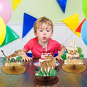 10 Pcs Leopard Birthday Decorations Leopard Table Centerpiece 3D Jungle Honeycomb Centerpieces Cheetah Birthday Decorations Cheetah Party Decorations for Jungle Happy Birthday Party Baby Shower