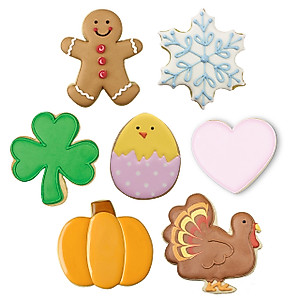 Cookie Cutters for Every Season 7-Pc Set Made in USA by Ann Clark, Gingerbread Man, Turkey, Pumpkin, Shamrock, Heart, Snowflake, Easter Egg