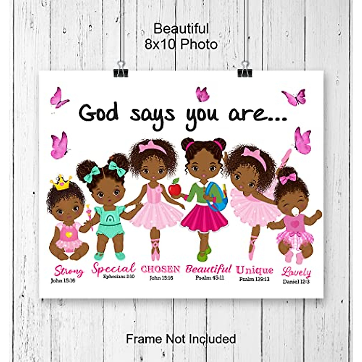 African American Girls Wall Art & Decor - Religious Wall Decor - God Says You Are - Scripture Wall Decor - Christian Gifts - God Wall Art - Black Girls Room Decor -Inspirational Uplifting Bible Verses