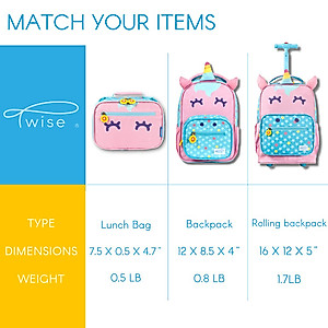TWISE SIDE-KICK LUNCH BAG FOR SCHOOL OR TRAVEL (UNICORN)