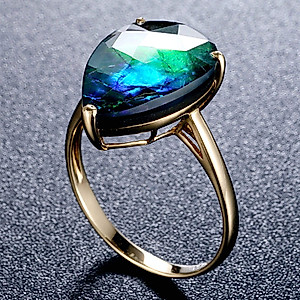 KnBoB Women Teardrop 3 Claws Pear Shape 2.15ct Ammolite Ring 18K Gold Promise Wedding Engagement Bridal Anniversary Ring Size 10.5