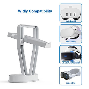 JDDWIN VR Storage Stand Accessories,Organizer and Display Stand for Oculus Quest 3/Quest 2/Quest/Meta/Rift/Rift S/GO Headset and Touch Controllers(White)