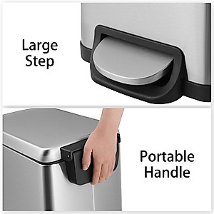 Arlopu 13.2 Gal Slim Kitchen Trash Can with Lid, 50L Stainless Steel Garbage Can, Large Kitchen Rubbish Can, Step Trash Bin w/Foot Pedal and Inner Bucket, Bathroom Trash Can Airtight,Silver