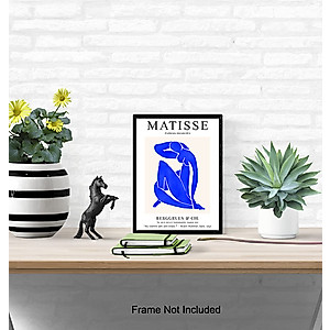 Matisse Wall Art - Blue Matisse Poster, 8x10 - Matisse Print - Minimalist Wall Art - Abstract Art - Line Art Decor - Mid Century Modern Wall Art - Henri Matisse - Aesthetic Pictures - Minimal Wall Art