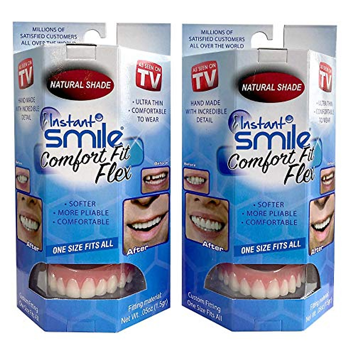 2 Pack - Instant Smile Natural Shade Comfort Fit Flex Veneers - Fix Your Smile from The Comfort of Your own Home in just Minutes! Hand Crafted