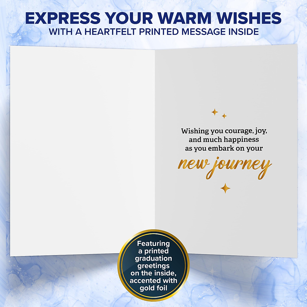 Gold Foil & Glittery College Graduation Card Set with Sparkly Graduation Cutouts, 5x8in Congrats Grad Card with Envelope & Stickers, High School Graduation Card with Printed Message, College Grad Card