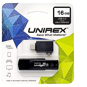 Unirex USCW-316S USB 3.0 Flash Drive with USB-C Adapter 16GB