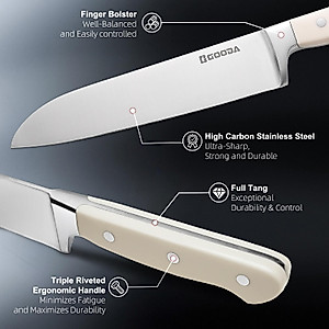 GOODA Knife Set with Block,4 Pieces High Carbon Stainless Steel Kitchen Knife set Dishwasher Safe with Sharp Blade Forged Triple Rivet Ergonomic Handle,White