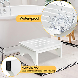 Wooden Step Stool for Adults, One Step Stool with Non-Slip Rubber, Bed Step Stool for High Beds, White Safety Foot Stool for Elderly, Kid(No Assemble Required)