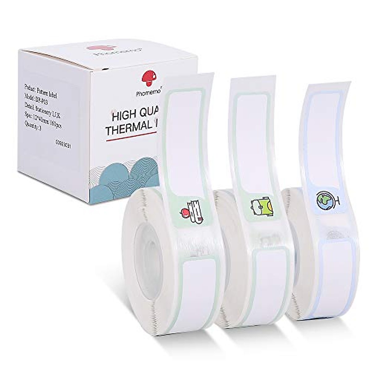 Phomemo D30 Label Maker Machine with 1 White Tape 0.47" and 3 Tape 0.47" Stationery Pattern, Portable Bluetooth Label Printer, Small Smart Phone Handheld Sticker Mini Labeler