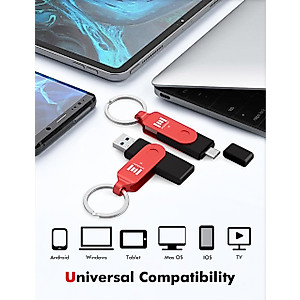 MOSDART 1TB USB3.1 Fast Speed C and A Dual Flash Drive, exFAT Memory Stick with Keychain and LED Indicator, for iPhone 15 and 16, Android Phone, iPad, MacBook, and Other Laptops, Red