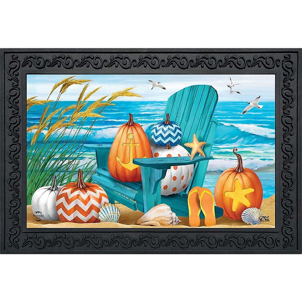Briarwood Lane Fall at The Beach Doormat Autumn Nautical Pumpkins 30" x 18"