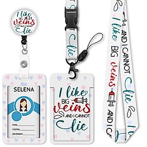 ID Badge Holder with Breakaway Lanyard, Cute Badge Reel Badge Clip Retractable, Lanyards for ID Badges Name ID Card Holder, Nurse Funny Gift, Phlebotomy Tech Humor, I Like Big Veins and I Cannot Lie