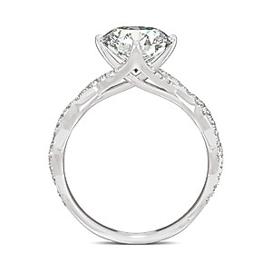 Charles & Colvard Created Moissanite 8mm Round Cut Engagement Ring for Women | 2.3 cttw DEW | Lab Grown | Solid 14K White Gold with Rhodium | Size 5